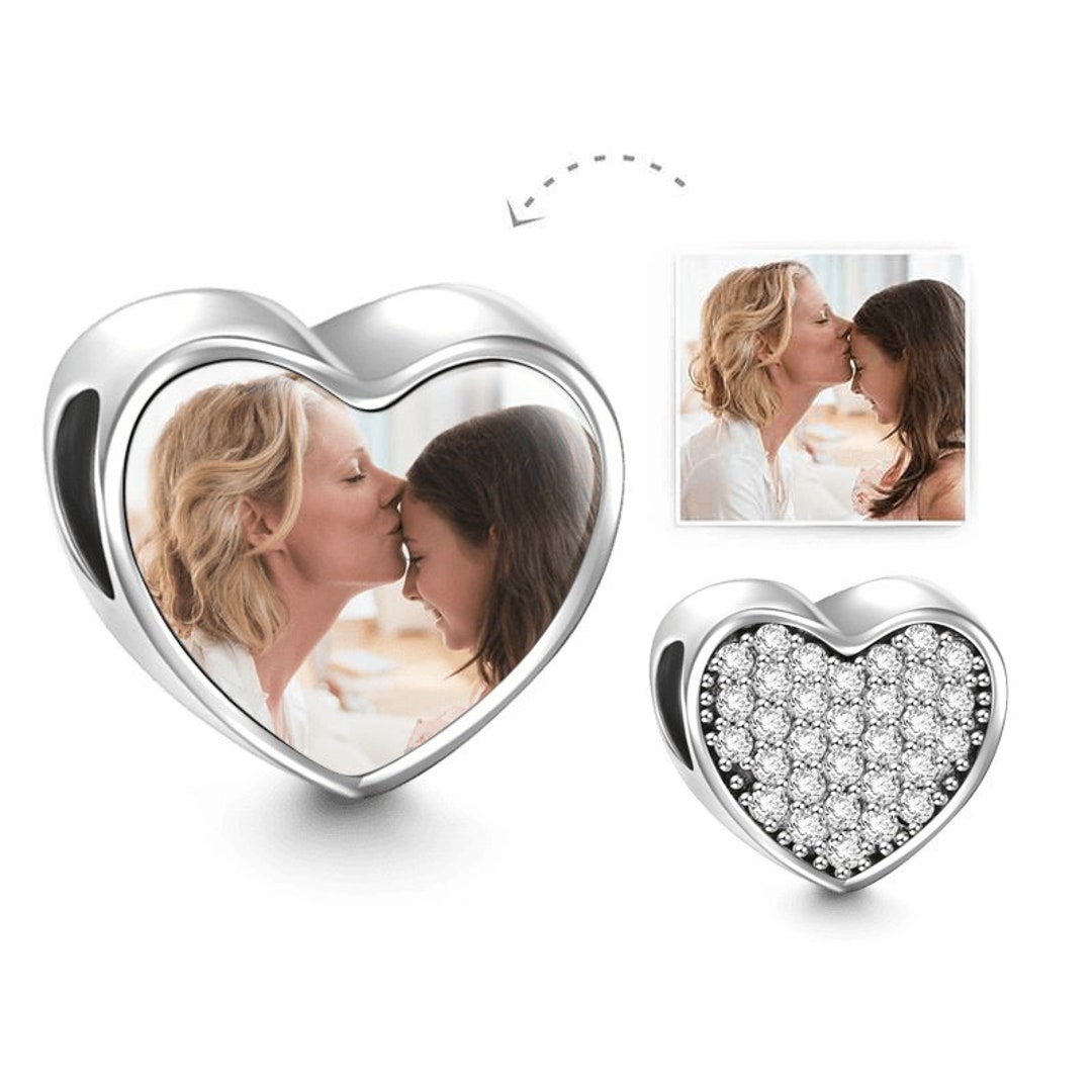 Custom Heart Photo Charm. Personalized Picture Bead, Heart Charm ...