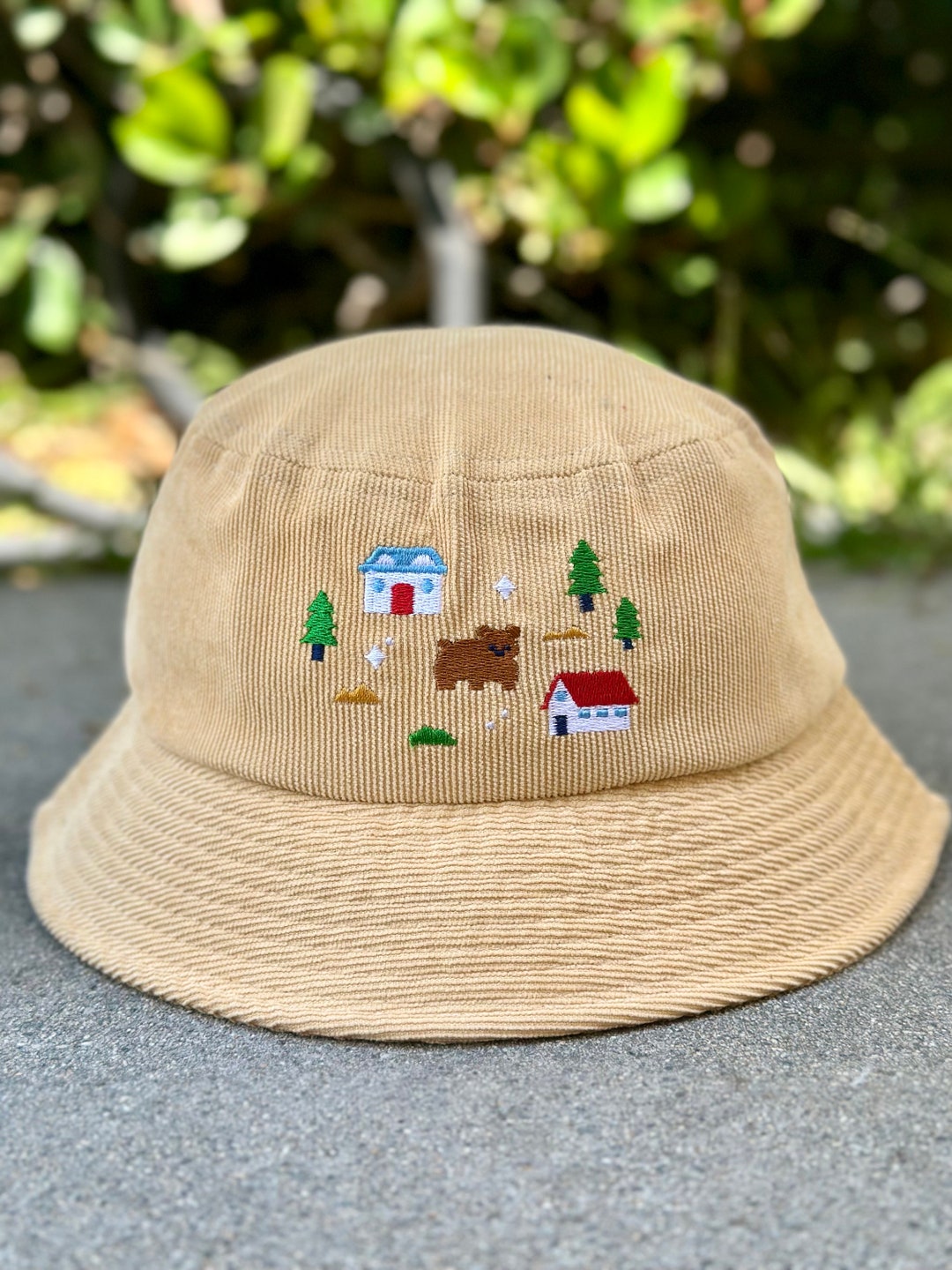 Tiny Bear Town Embroidered Corduroy Bucket Hat - Etsy