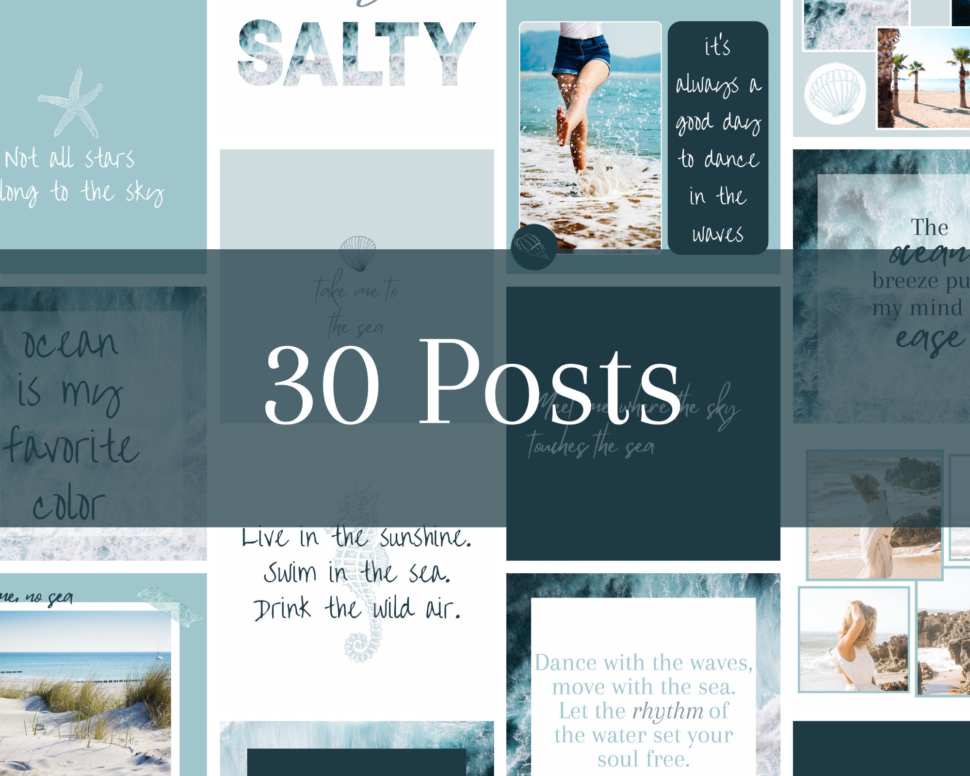 INSTAGRAM THEME: 30 Editable Ocean/beach Vibes Post & Story Template ...