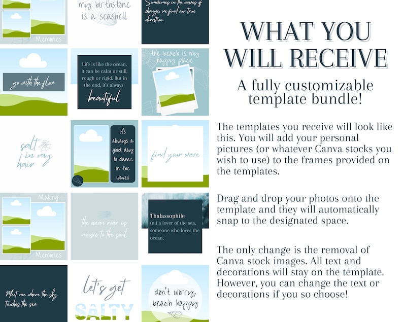 INSTAGRAM THEME: 30 Editable Ocean/beach Vibes Post & Story Template ...