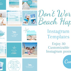 INSTAGRAM THEME: 30 Customizable Beach Happy Ocean/beach Instagram Post ...