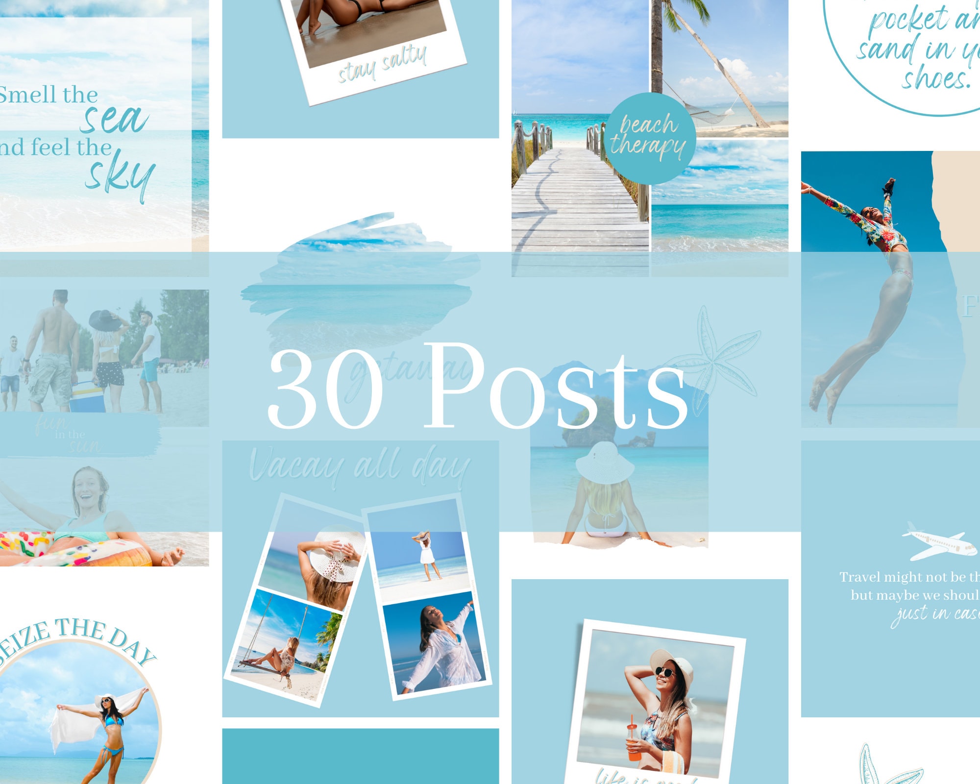 INSTAGRAM THEME: 30 Customizable Beach Happy Ocean/beach Instagram Post ...