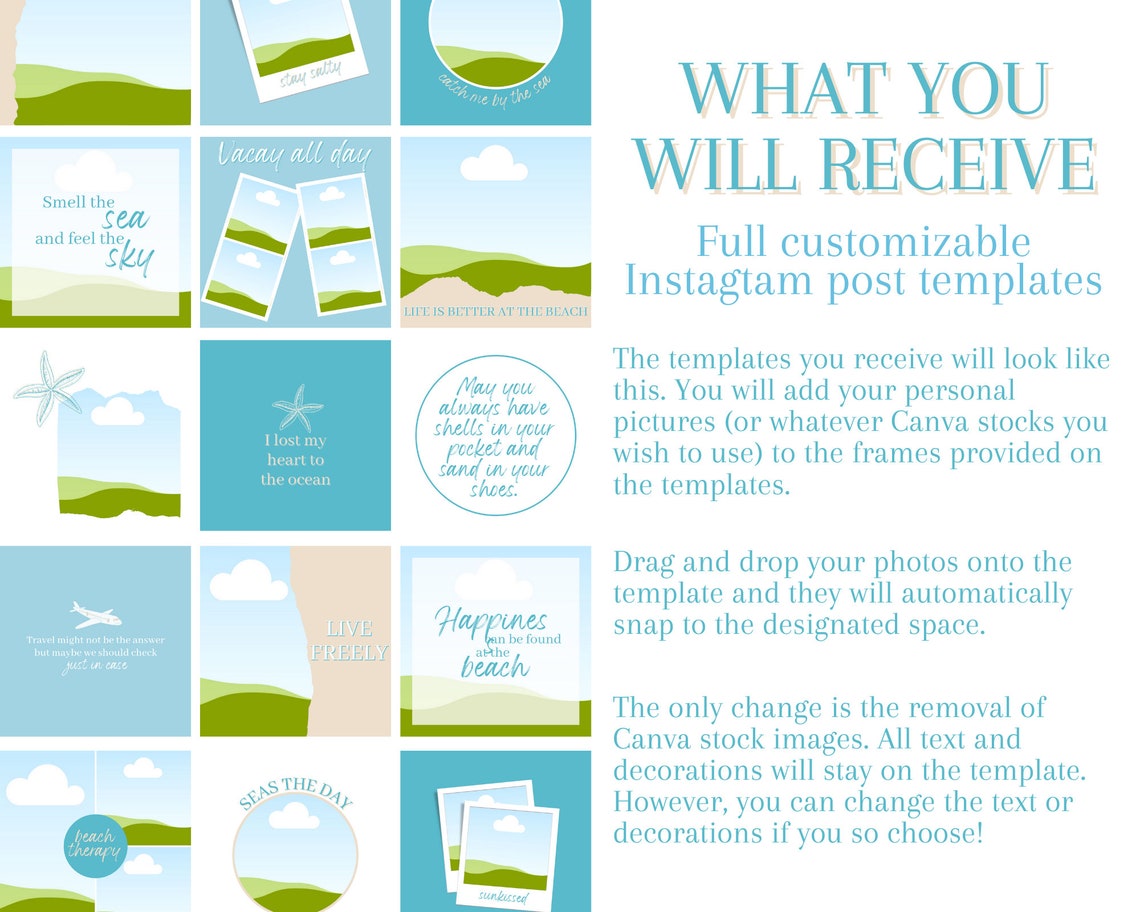 INSTAGRAM THEME: 30 Customizable Beach Happy Ocean/beach Instagram Post ...