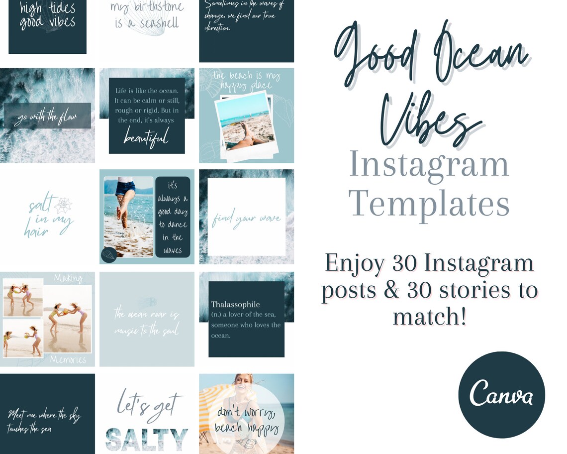 INSTAGRAM THEME: 30 Editable Ocean/beach Vibes Post & Story Template ...