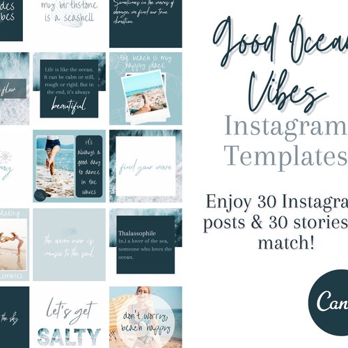 INSTAGRAM THEME: 30 Editable Ocean/beach Vibes Post & Story - Etsy