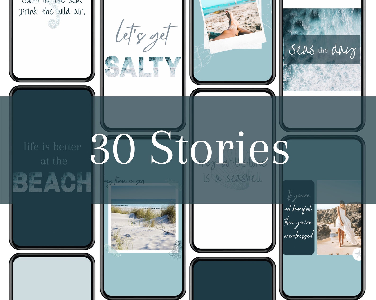 INSTAGRAM THEME: 30 Editable Ocean/beach Vibes Post & Story Template ...