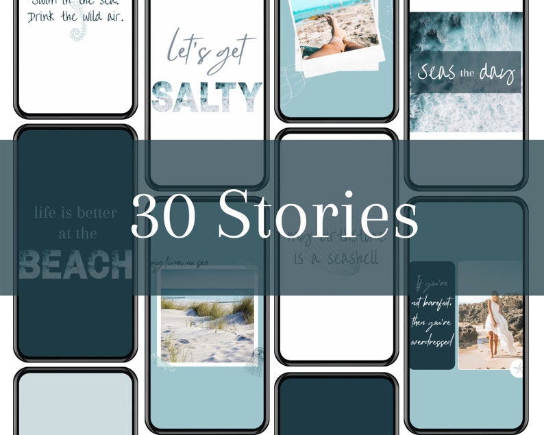 INSTAGRAM THEME: 30 Editable Ocean/beach Vibes Post & Story Template ...