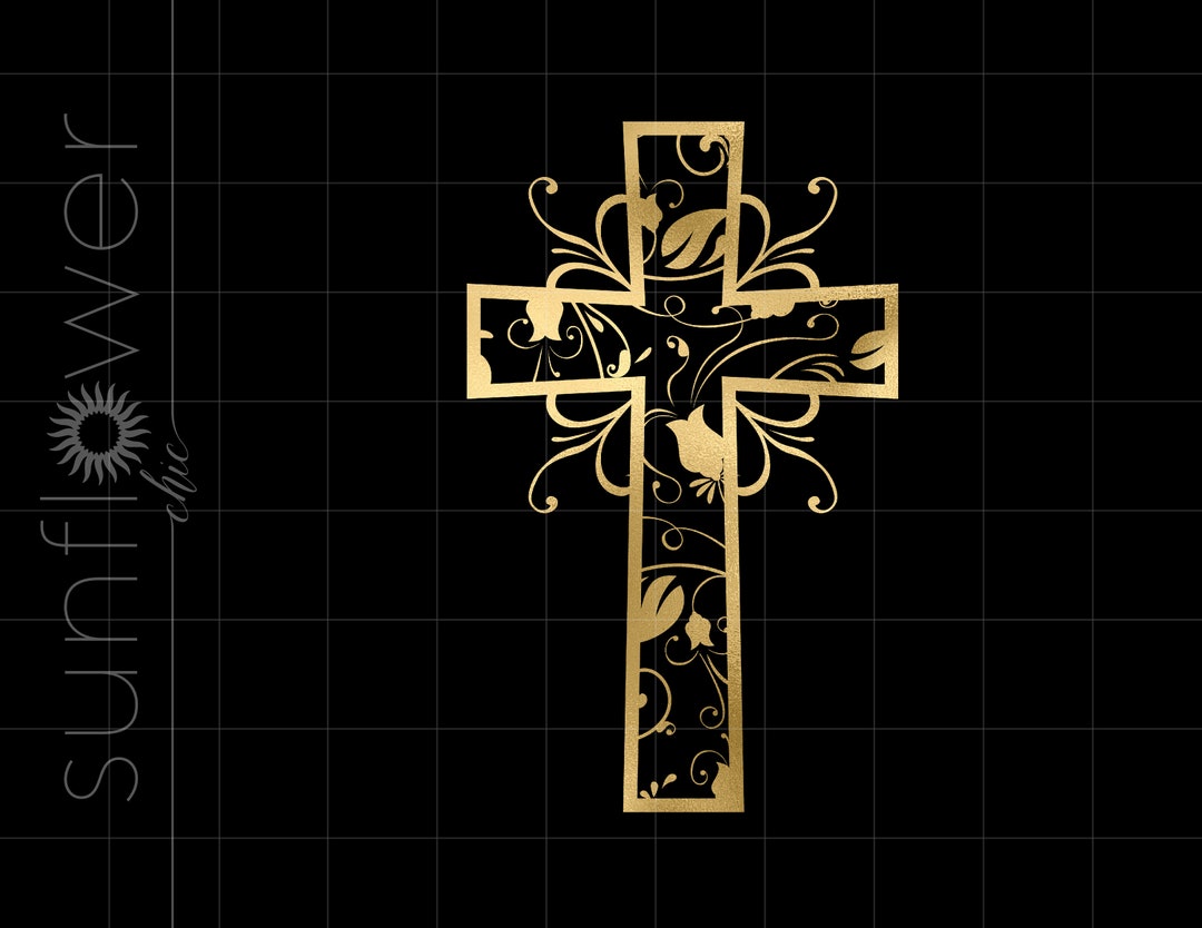 Gold Filigree Cross Png Downloads | Gold Foil Filigree Cross Cricut Cut ...