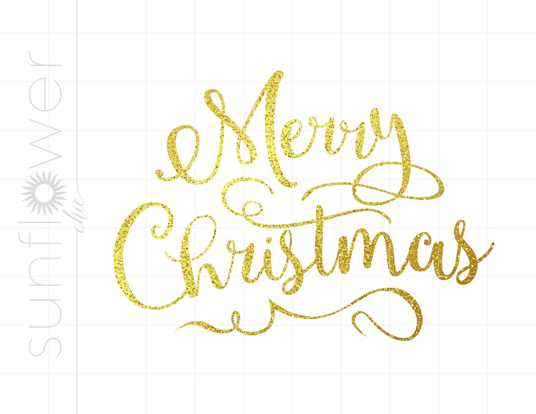 Gold Merry Christmas Script Print and Cut PNG Download | Gold Glitter ...