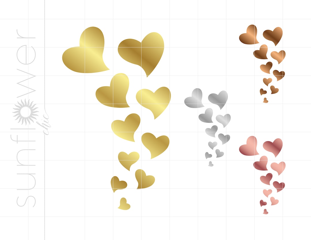 Floating Hearts Png Svg Dxf Jpg Pdf Downloads | Gold Silver Rose Gold ...