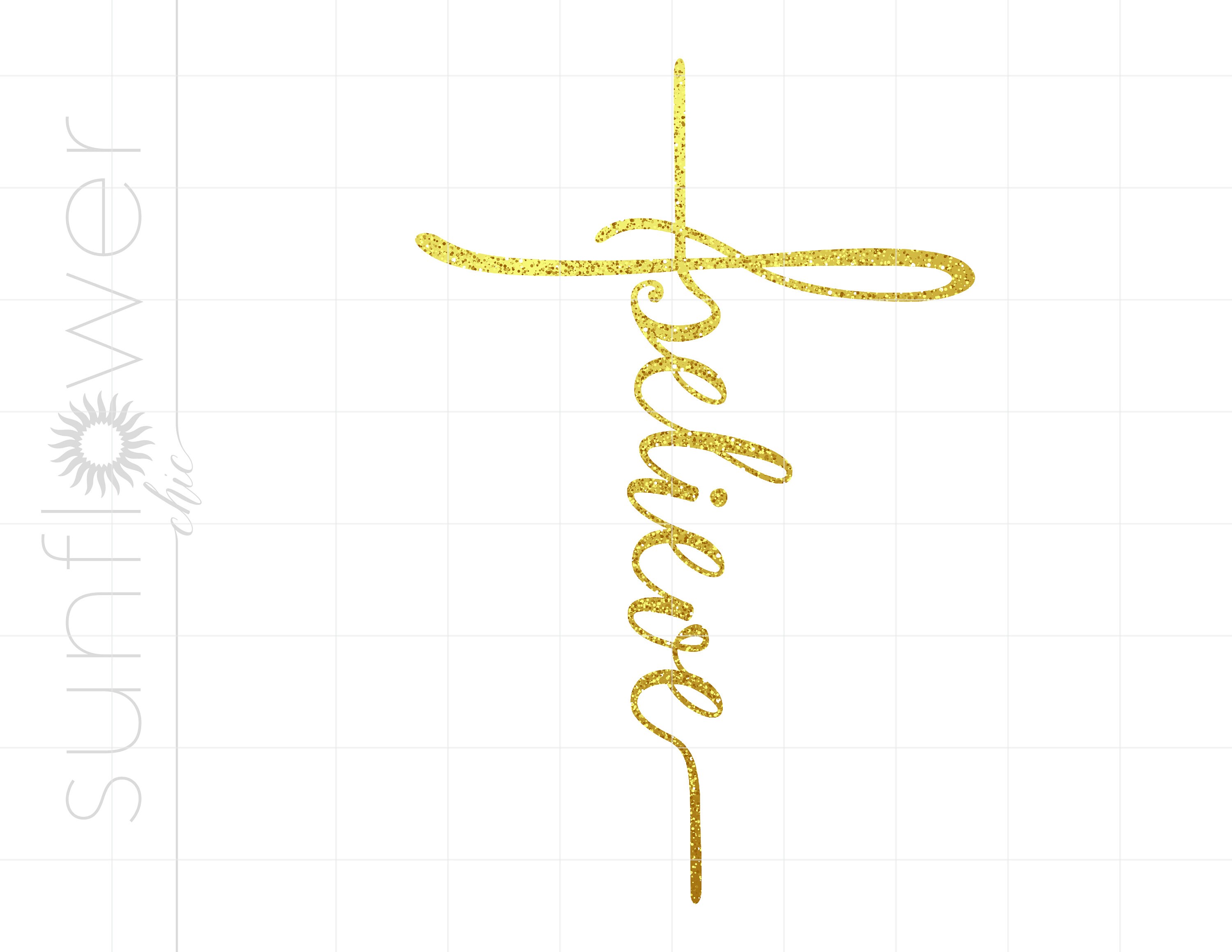 Believe Cross Print and Cut PNG Download Gold Glitter Believe Cross ...
