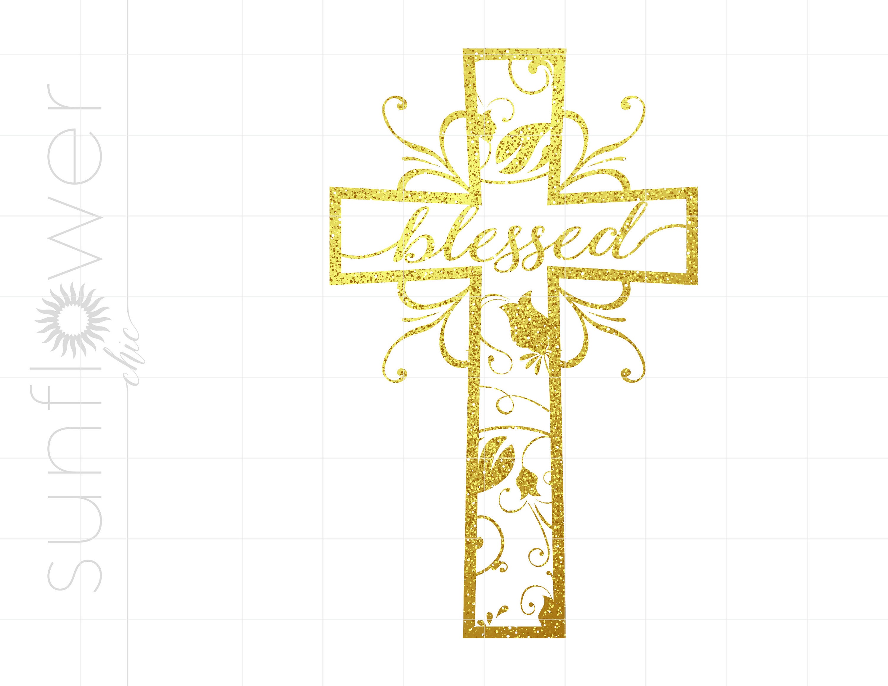 Gold Blessed Filigree Cross Print and Cut PNG Download | Gold Glitter ...
