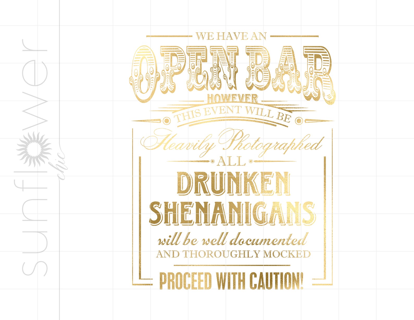 Gold Vintage Open Bar Shenanigans Png Svg Downloads | Gold Foil Open ...