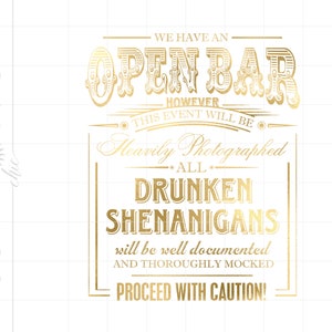 Gold Vintage Open Bar Shenanigans Png Svg Downloads | Gold Foil Open ...
