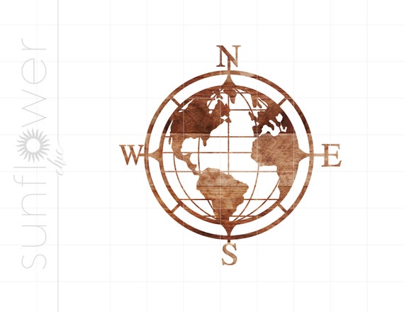 Compass Globe Print and Cut PNG Download Rustic Wood Compass - Etsy
