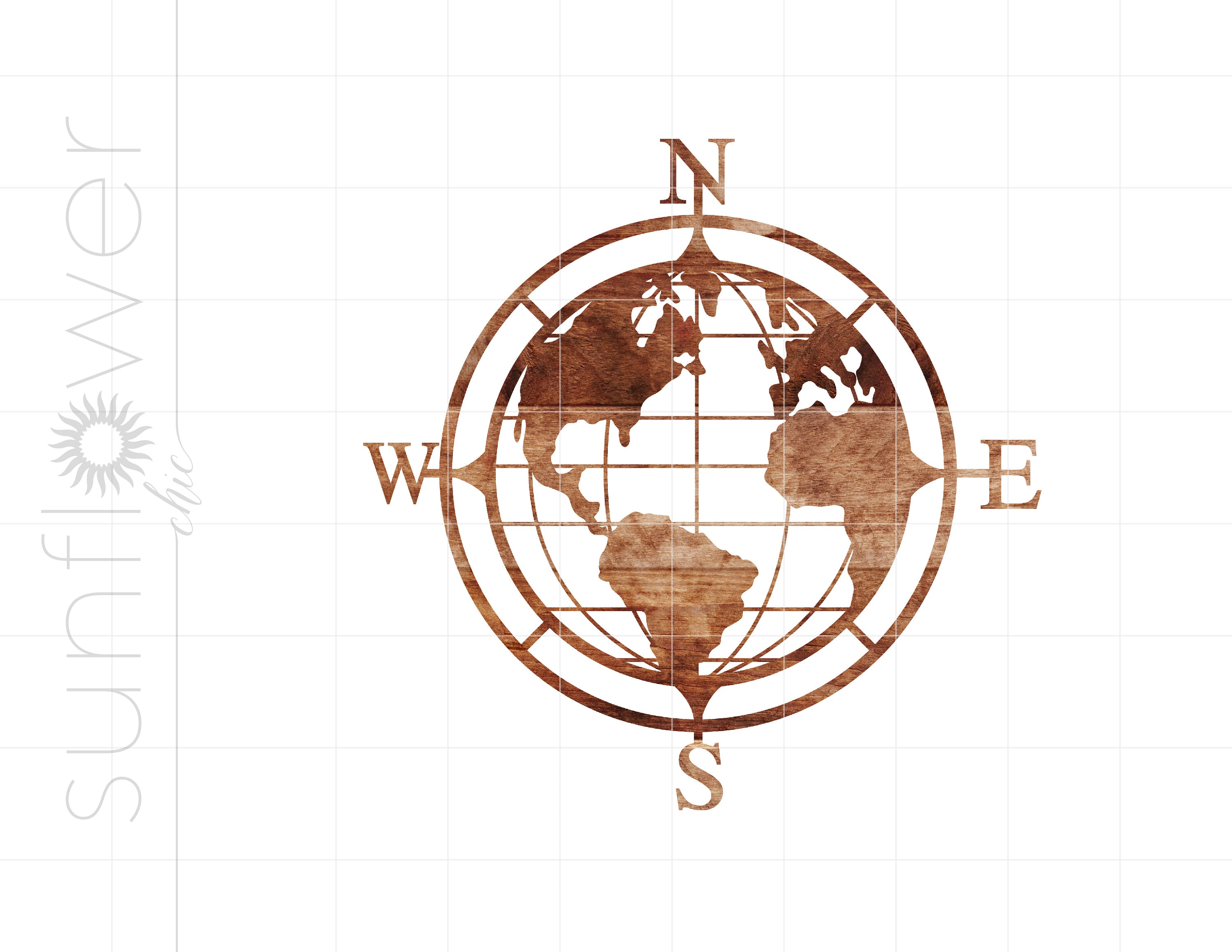 Compass Globe Print and Cut PNG Download | Rustic Wood Compass Globe ...