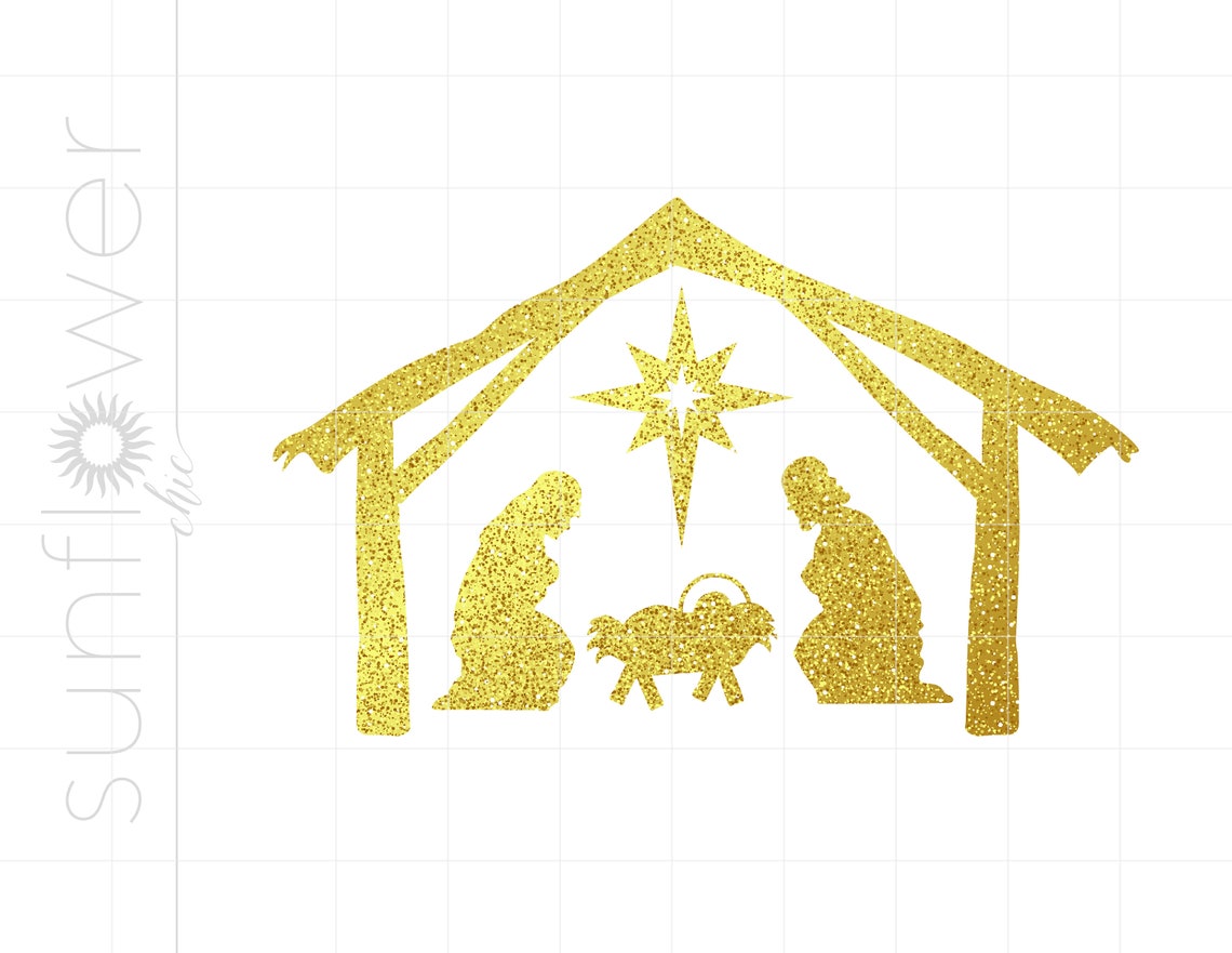 Gold Nativity Print and Cut PNG Download Gold Glitter Christmas ...