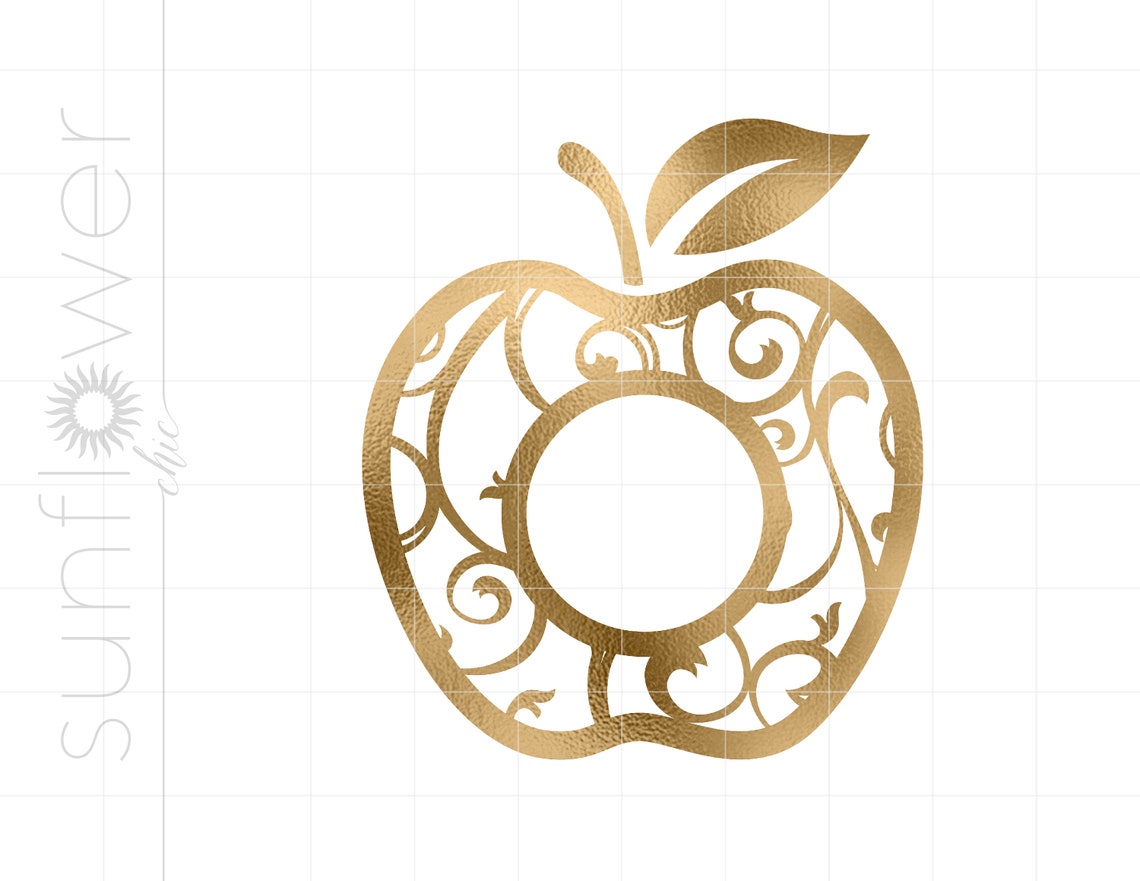 Gold Apple Monogram Png Svg Downloads | Gold Foil Filigree Apple Cricut ...