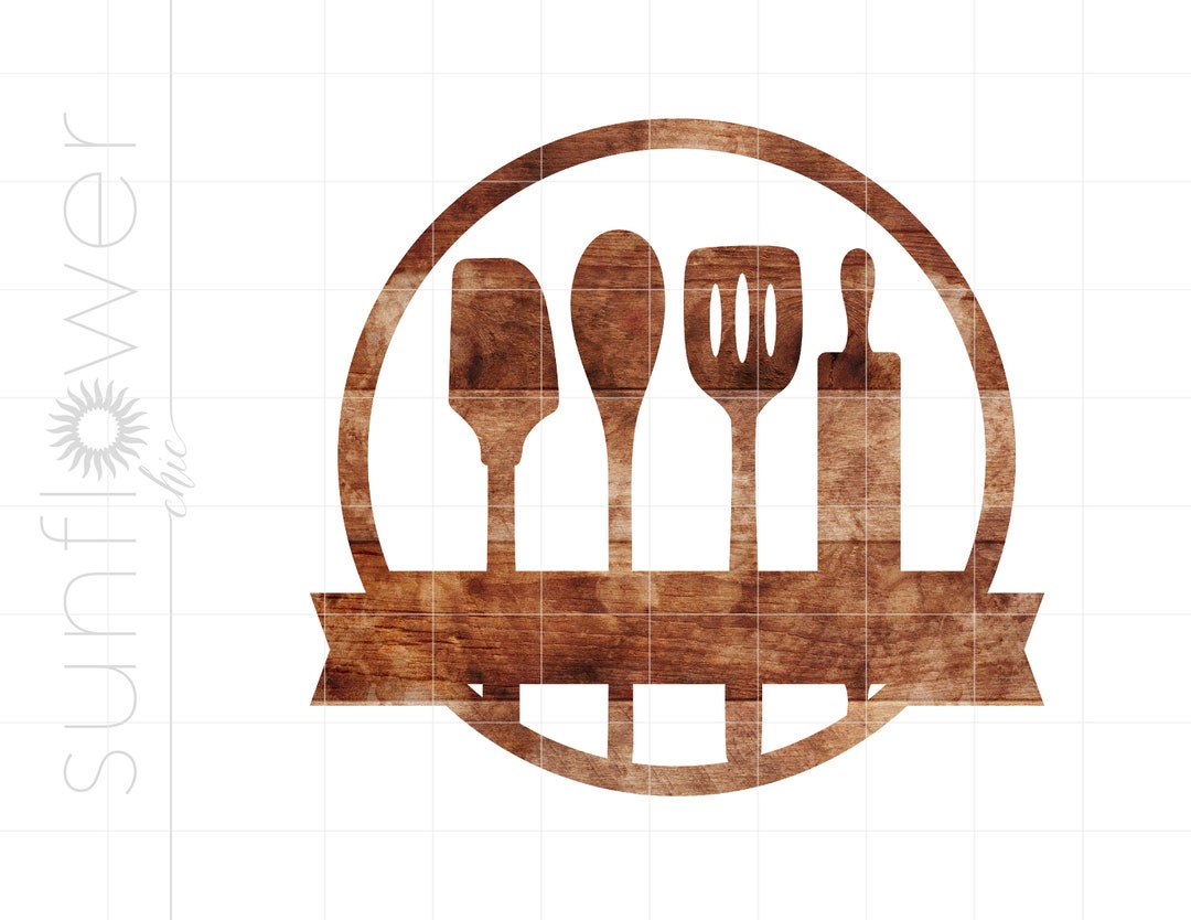Rustic Kitchen Utensils Split Frame Print and Cut PNG Download | Wood ...