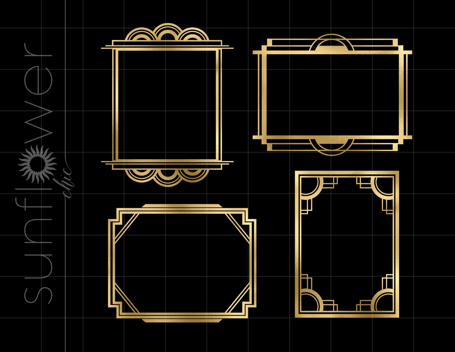 Gold Art Deco Frames Png Svg Clipart Downloads | Gold Foil Art Deco ...