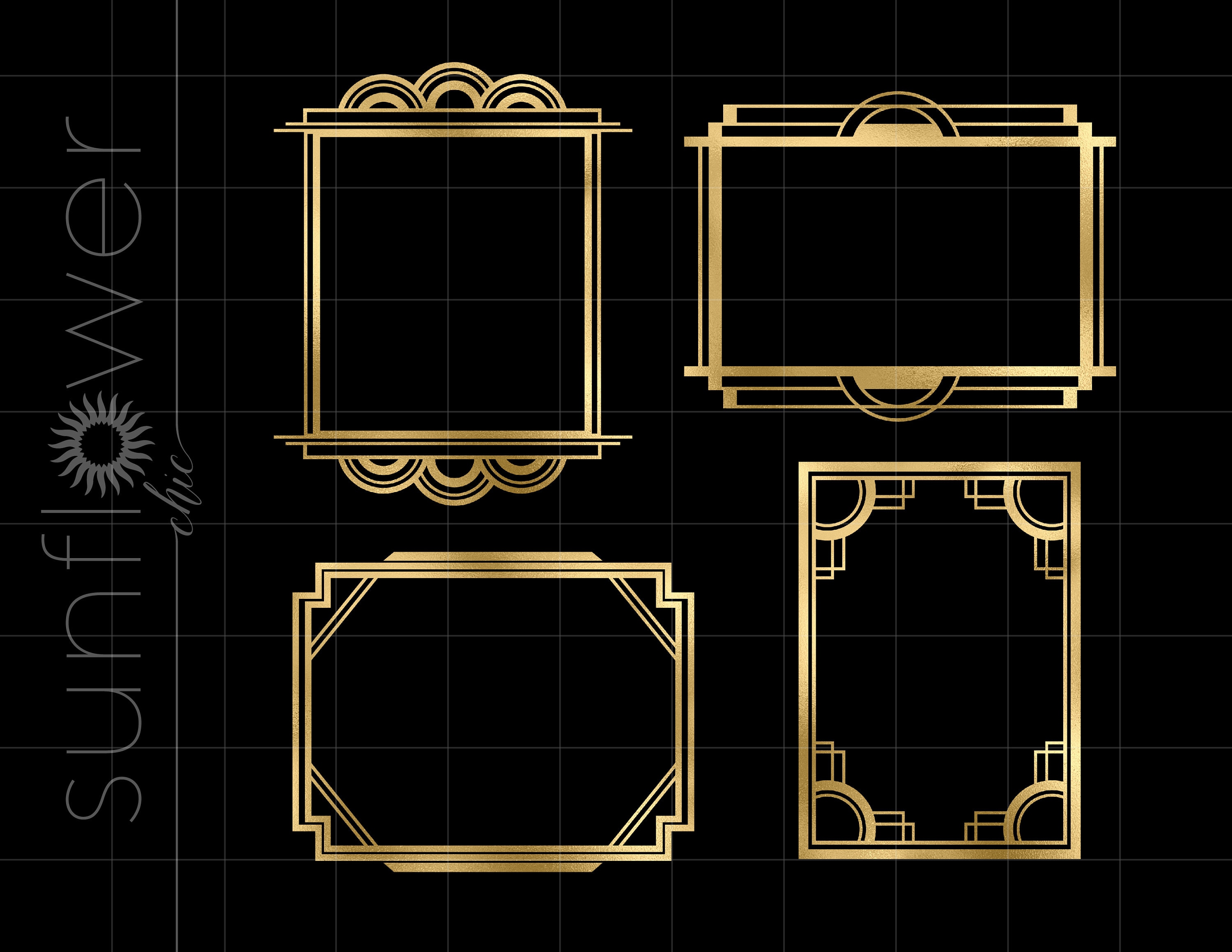 Gold Art Deco Frames Png Svg Clipart Downloads | Gold Foil Art Deco ...