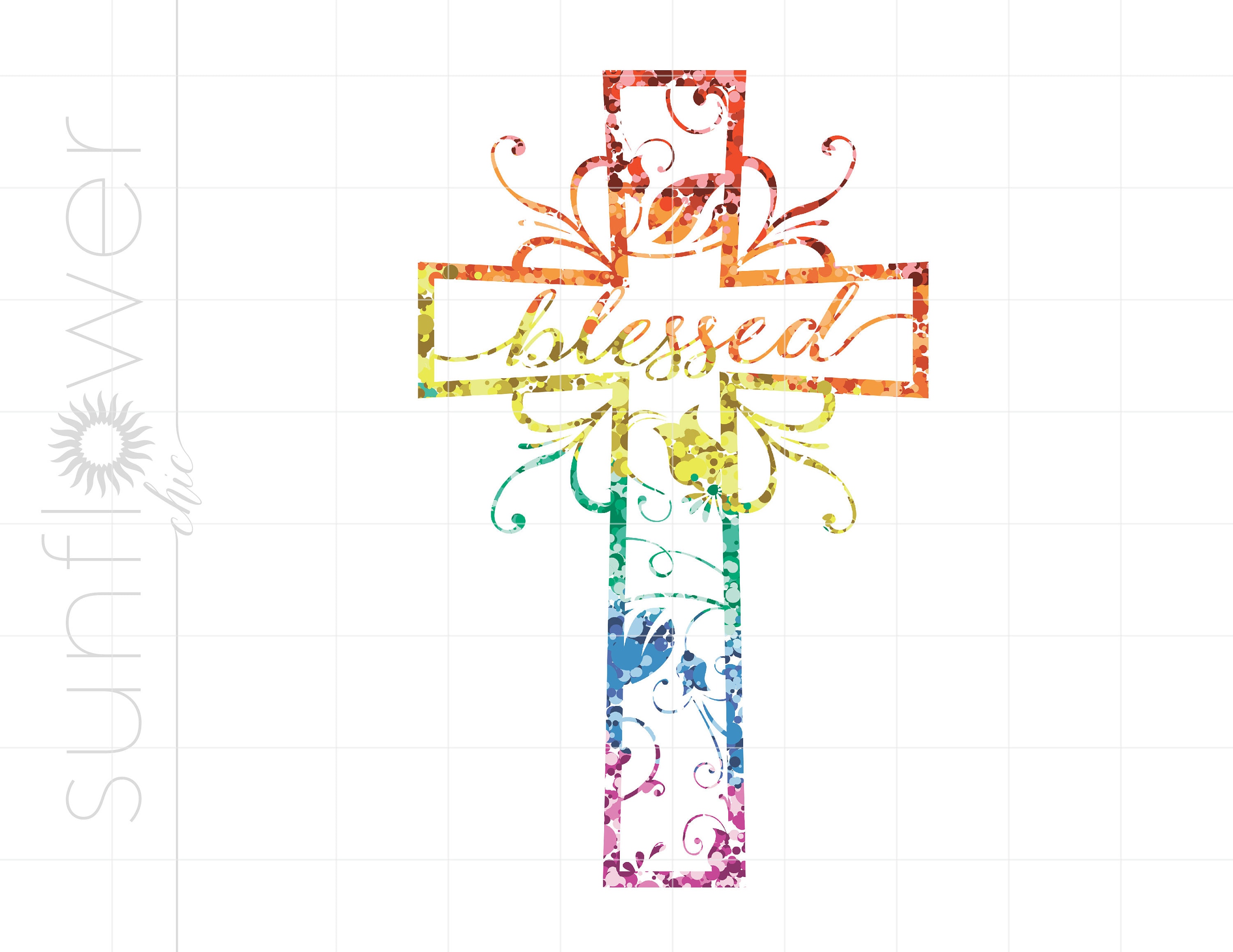 Rainbow Blessed Filigree Cross Print and Cut PNG Download | Rainbow ...