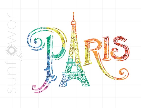Rainbow Paris Print and Cut PNG Download Rainbow Glitter | Etsy