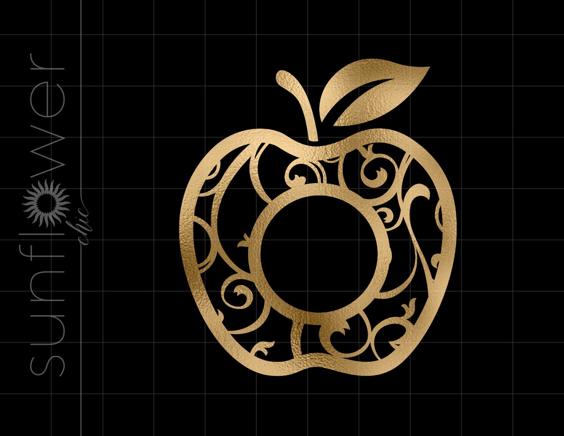 Gold Apple Monogram Png Svg Downloads | Gold Foil Filigree Apple Cricut ...
