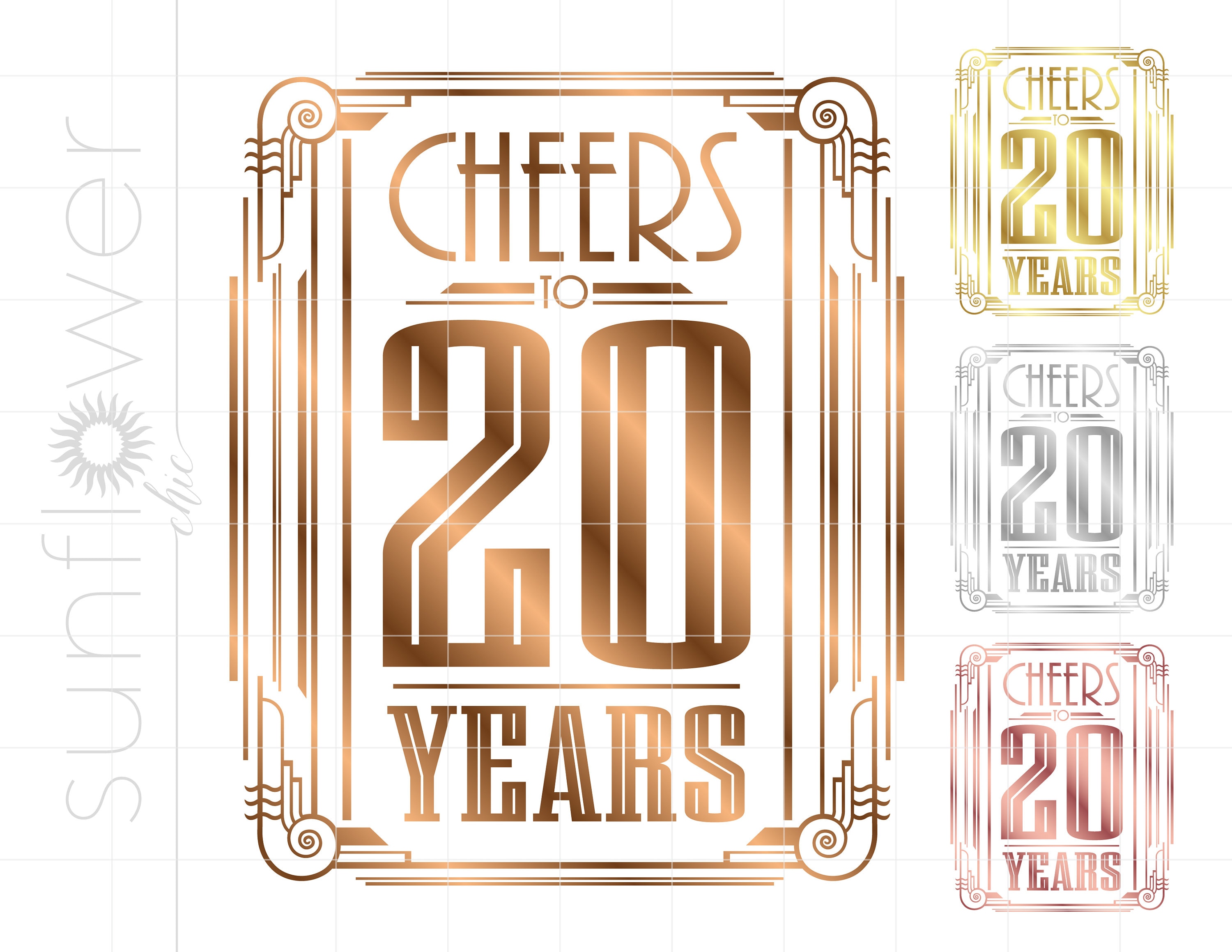 Gold Art Deco Cheers to 20 Years Png Svg Dxf Jpg Pdf Downloads - Etsy