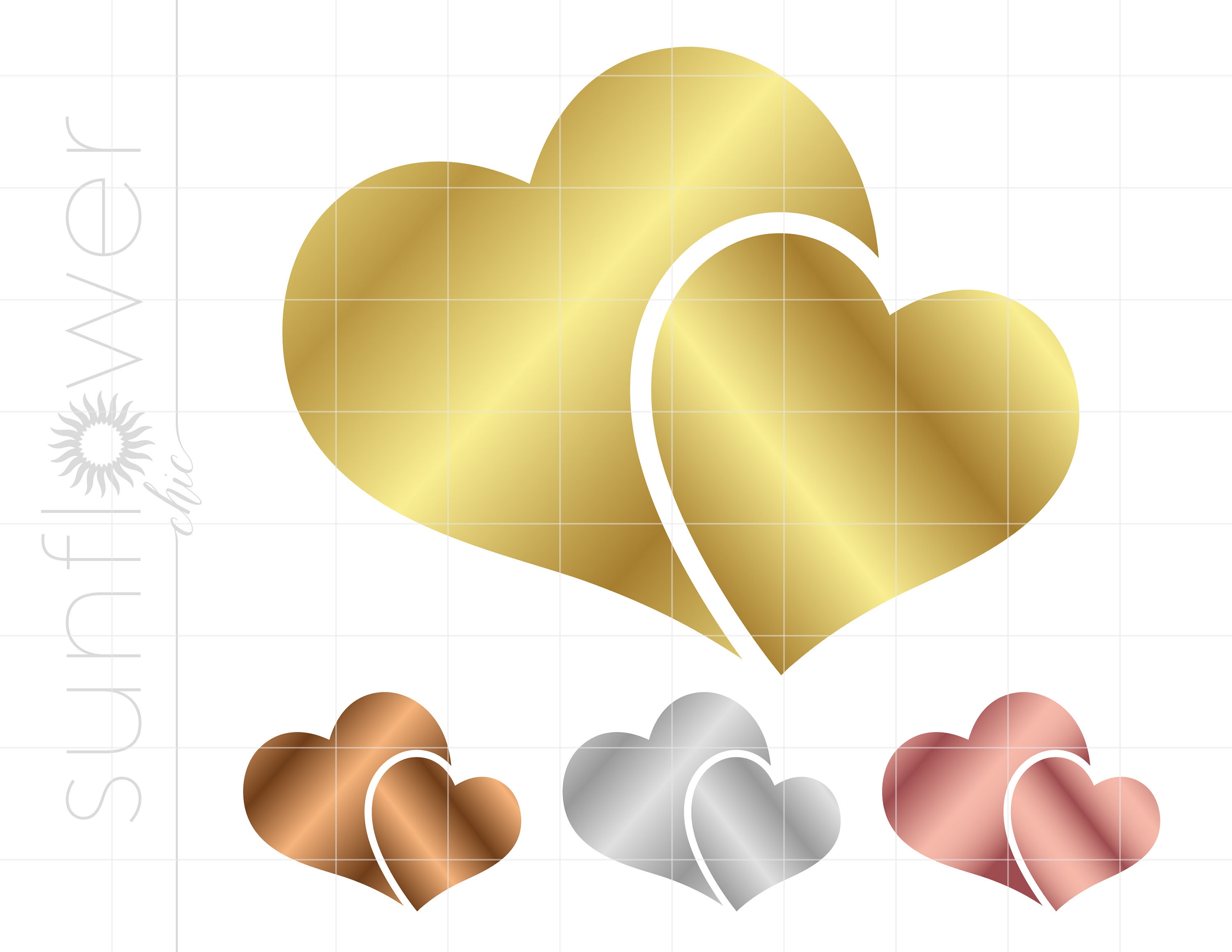 Double Hearts Png Svg Dxf Jpg Pdf Downloads Gold Silver Rose Gold ...
