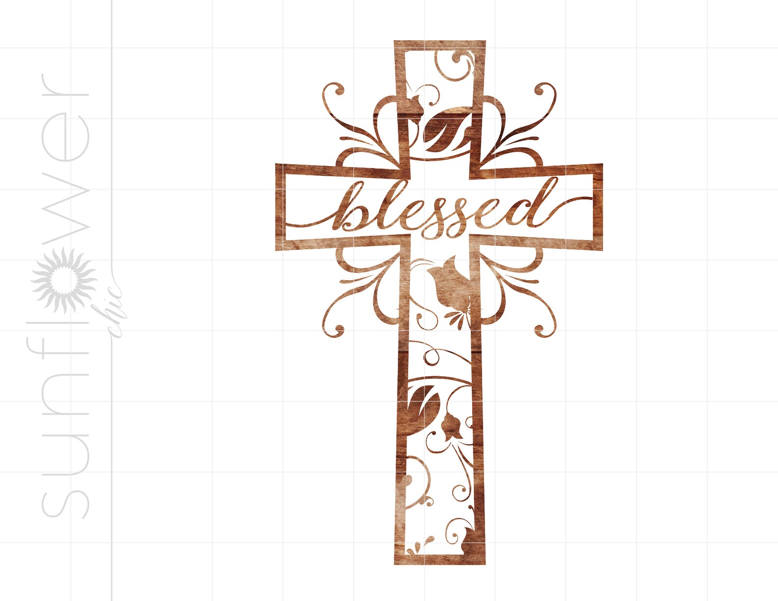 Rustic Blessed Filigree Cross Print and Cut PNG Download | Rustic Wood ...