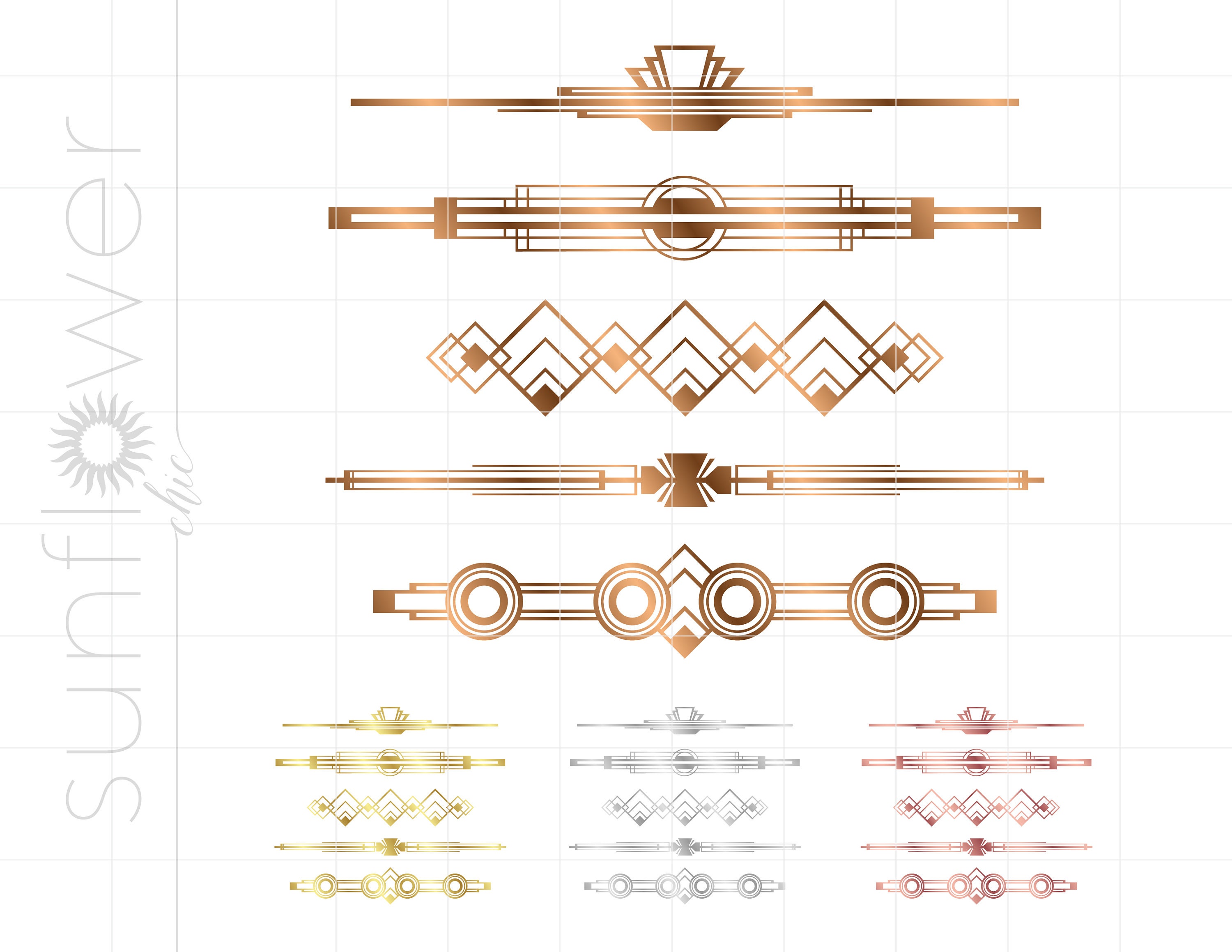 Gold Art Deco Headers Png Svg Dxf Jpg Pdf Downloads Gold | Etsy