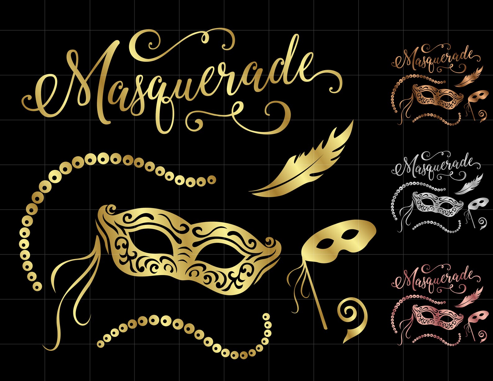 Masquerade Png Svg Dxf Jpg Pdf Downloads Gold Silver Masquerade Party ...