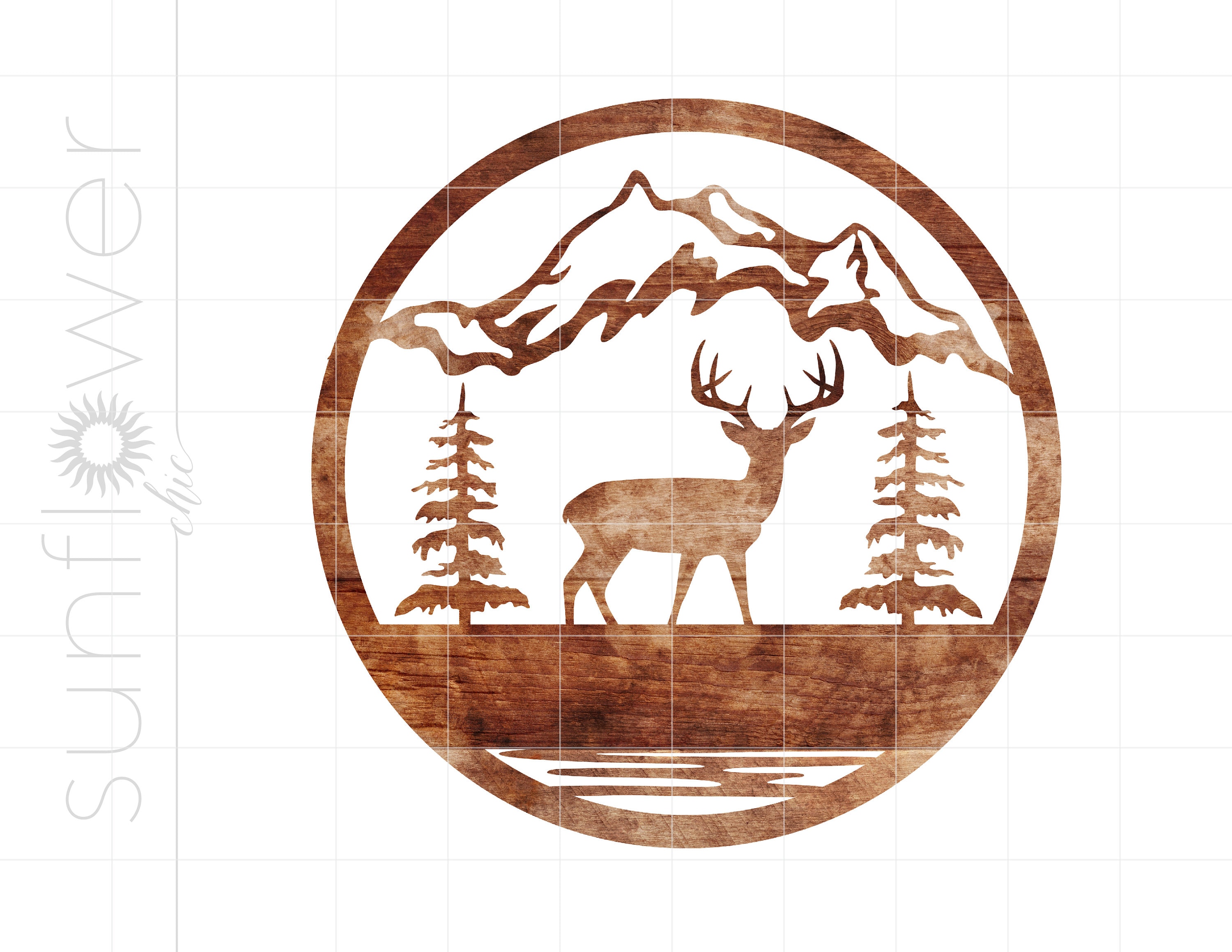 Rustic Deer Mountains Print and Cut PNG Download Rustic Wood - Etsy