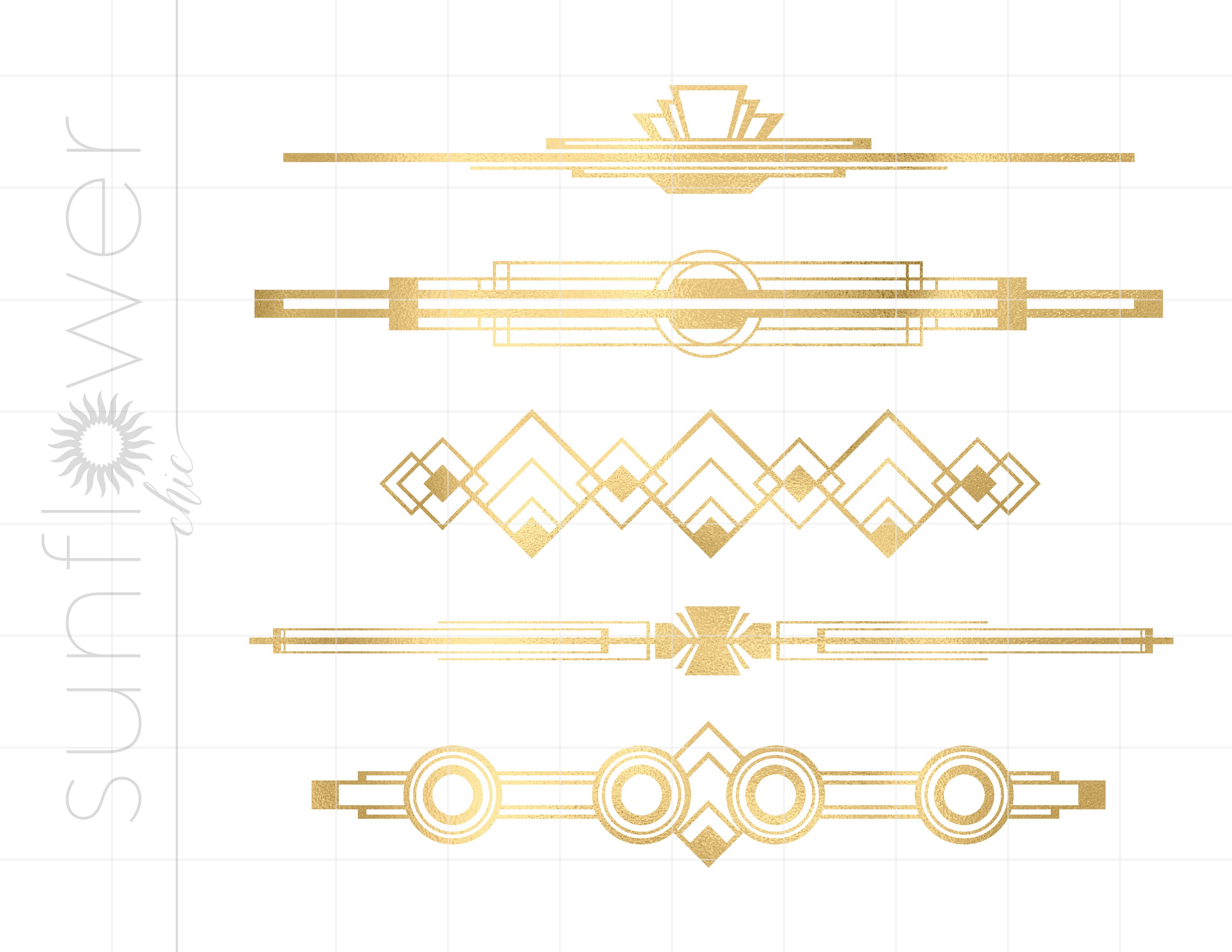 Gold Art Deco Headers Png Svg Clipart Downloads | Gold Foil Art Deco ...
