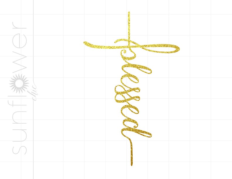 Gold Blessed Cross Print and Cut PNG Download Gold Glitter Blessed Cross Sublimation Design ...