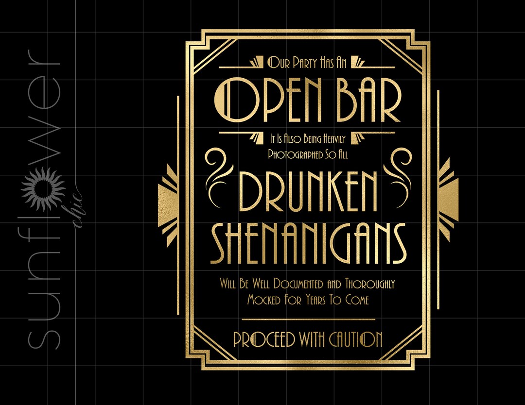 Gold Art Deco Open Bar Shenanigans Png Downloads | Gold Foil Gatsby ...