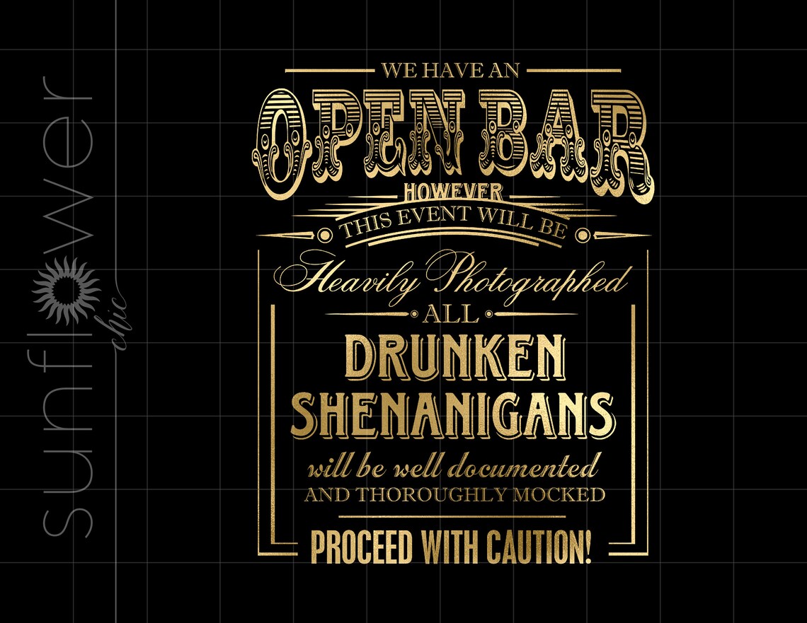 Gold Vintage Open Bar Shenanigans Png Svg Downloads | Gold Foil Open ...