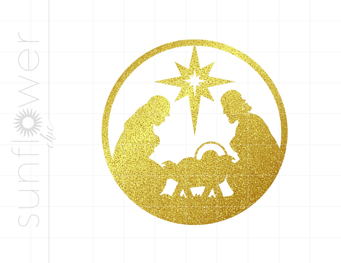 Gold Nativity Print and Cut PNG Download | Gold Glitter Christmas ...