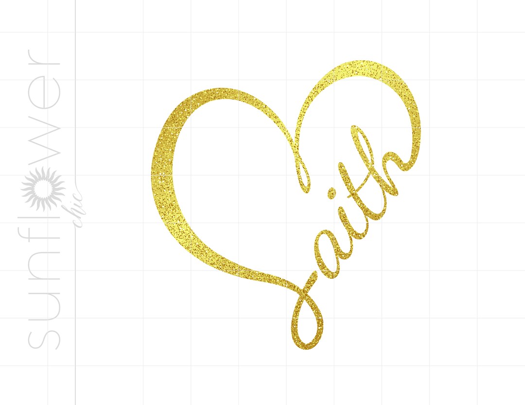 Gold Faith Heart Print and Cut PNG Download | Gold Glitter Faith Heart ...