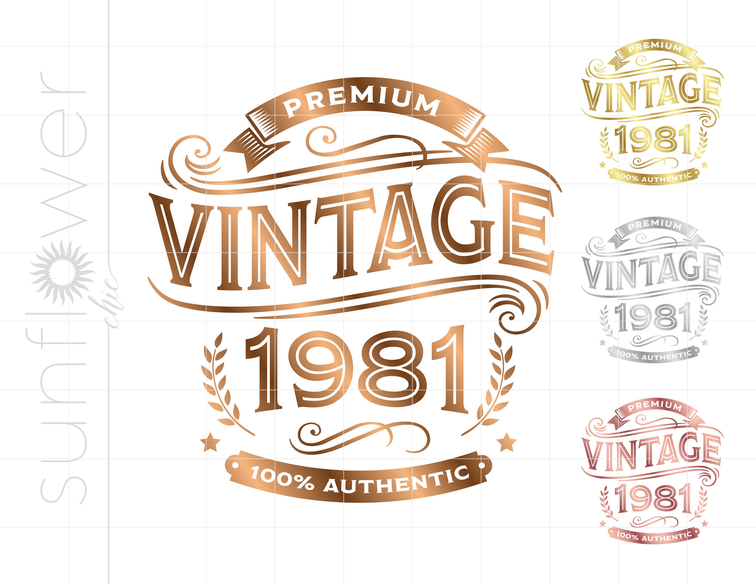 Gold Vintage 1981 Png Svg Dxf Jpg Pdf Downloads Silver Rose Gold ...