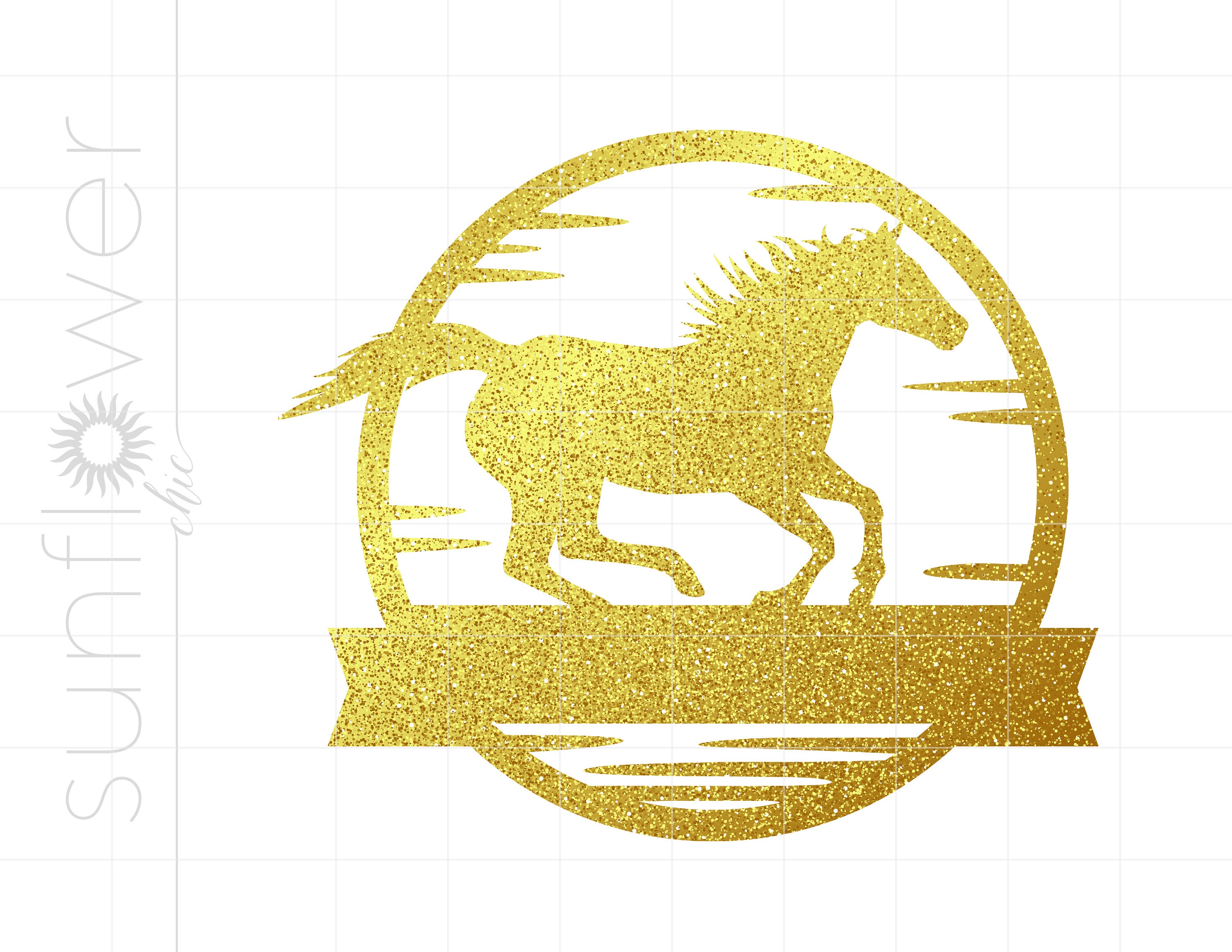 Gold Horse Monogram Print and Cut PNG Download Gold Glitter Running ...