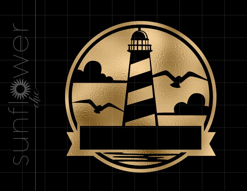 Gold Lighthouse Png Svg Downloads Gold Foil Lighthouse Monogram Frame ...