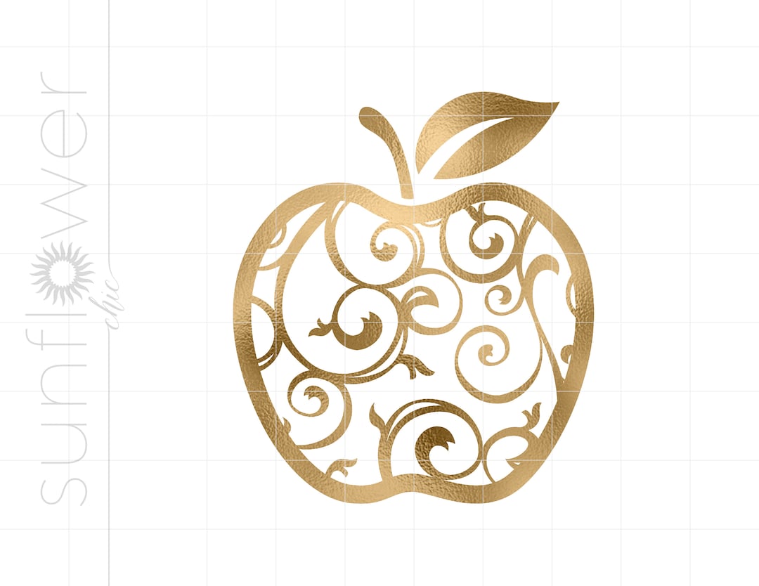 Gold Apple Png Svg Downloads | Gold Foil Filigree Apple Cricut Cut ...