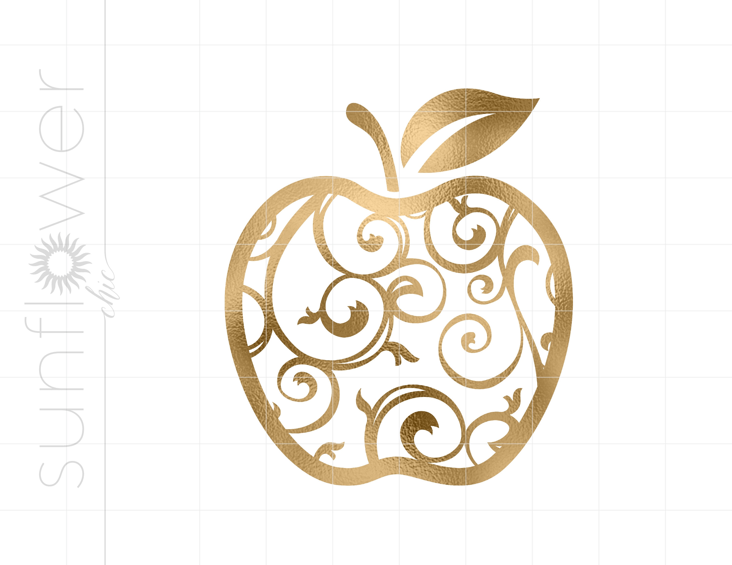 Gold Apple Png Svg Downloads | Gold Foil Filigree Apple Cricut Cut ...