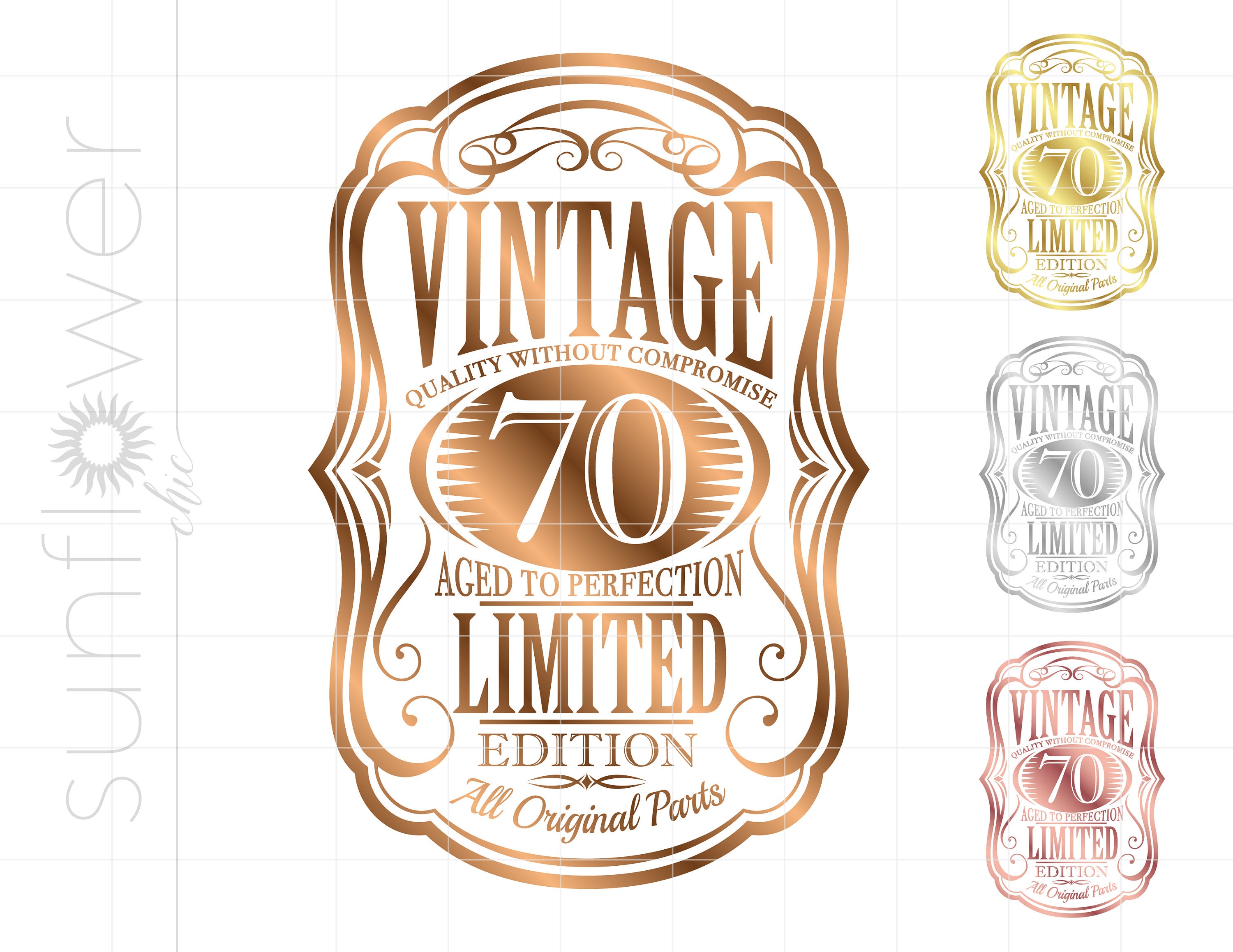 Gold Vintage 70 Png Svg Dxf Jpg Pdf Downloads Vintage 70th Birthday ...