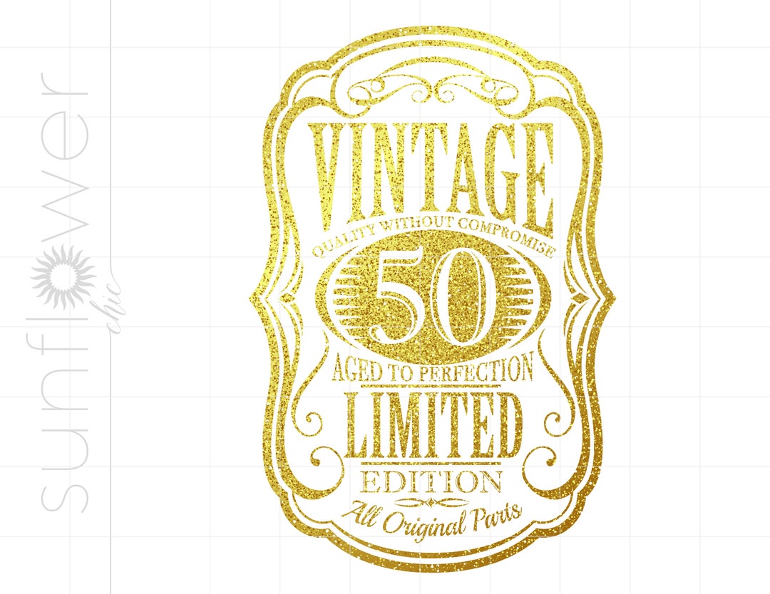 Vintage 50 Print and Cut PNG Download | Gold Glitter Vintage 50 ...