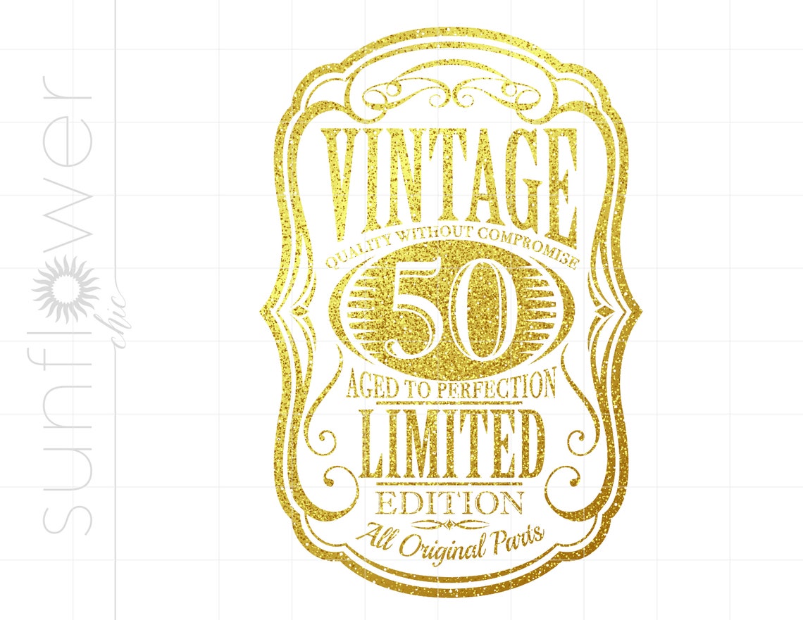 Vintage 50 Print and Cut PNG Download | Gold Glitter Vintage 50 ...