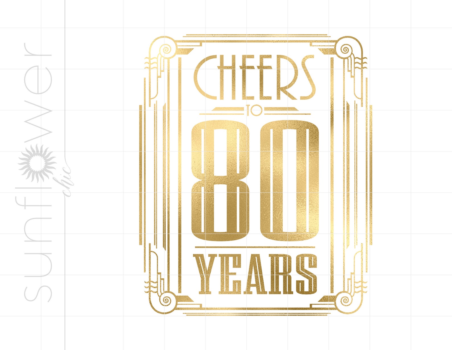 Gold Art Deco Cheers to 80 Years Png Svg Downloads Gold 80th Birthday ...