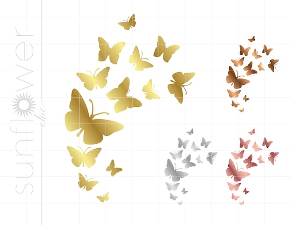 Floating Butterflies Png Svg Dxf Jpg Pdf Downloads Gold | Etsy